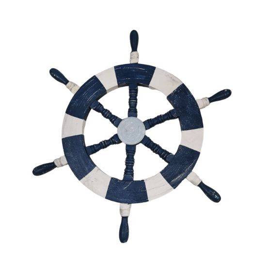 Wood Ship Wheel Blue And White - 45cm - The Loving Home