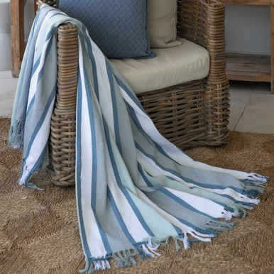 Protea Pin Stripe Throw 150 X 200 Acapulco Provincial Blue & Eggshell