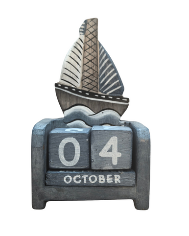 Wood Date Block Calendar With Sailboat - 12cm