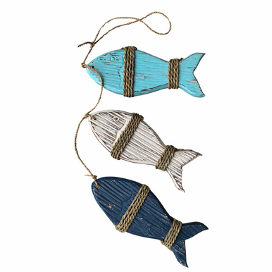 Wooden Fish String White, Dark Blue, Turquoise 60cm