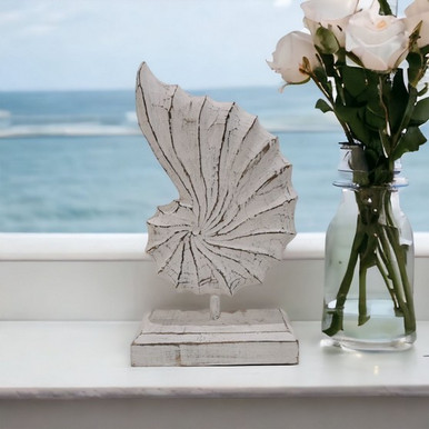 Large White Wood Shell on Stand - 35cm - The Loving Home