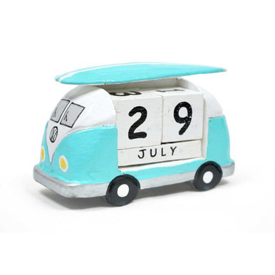 Wooden Block Home Office Desk Calendar - Turquoise Kombi - The Loving Home