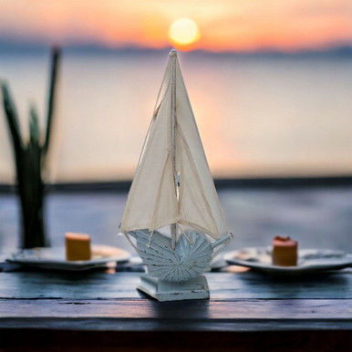 Shell Sail Boat From Wood - light Blue - 50cm