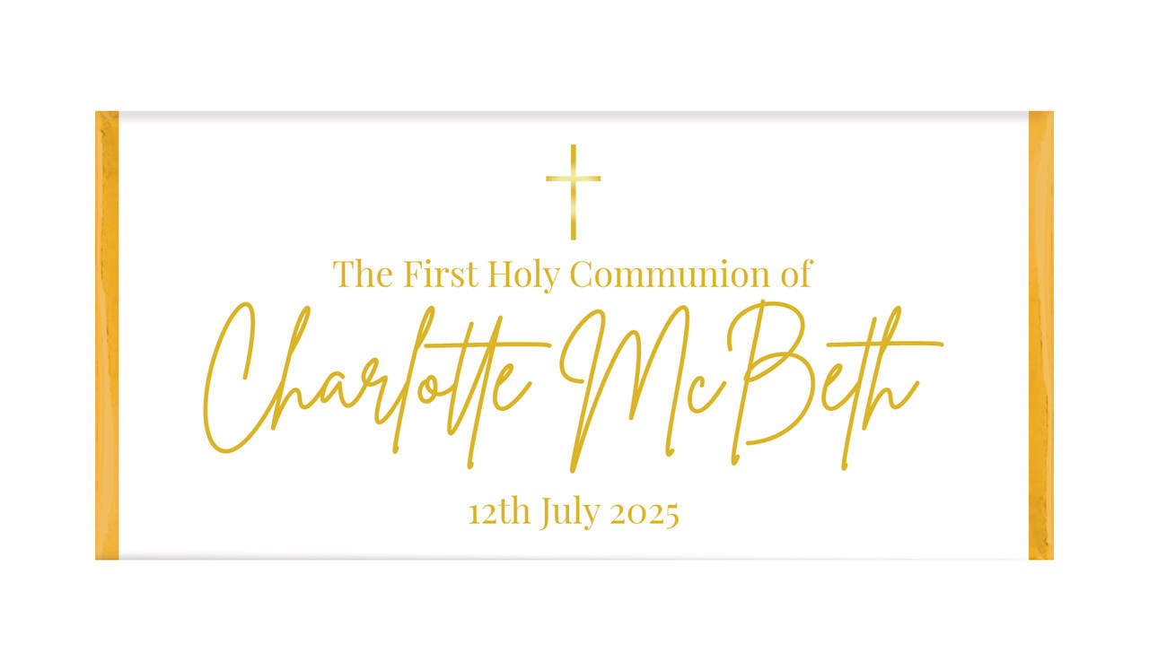 Modern White and Gold Personalised Holy Communion Chocolates