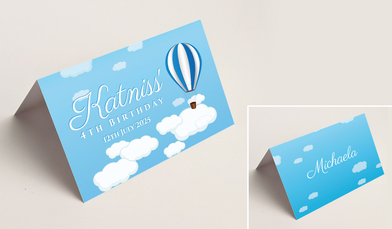 Hot Air Balloon Kids Party Place Cards With Guest Names