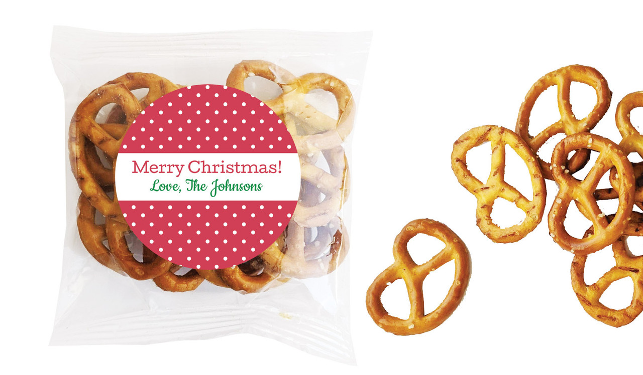 Red Polkadot Christmas Personalised Bag Of Pretzels