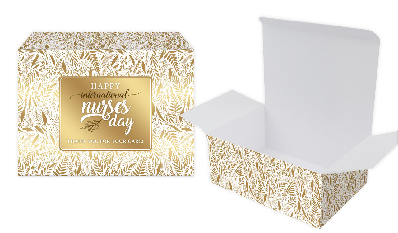 Seamless Gold Leaves International Nurses Day Personalised Tuck Gift Box
