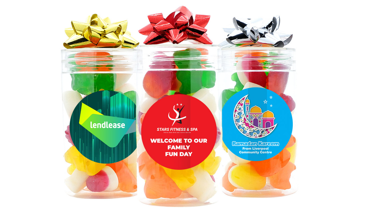 Branded Long Lolly Jar Filled With Mixed Lollies 140g
