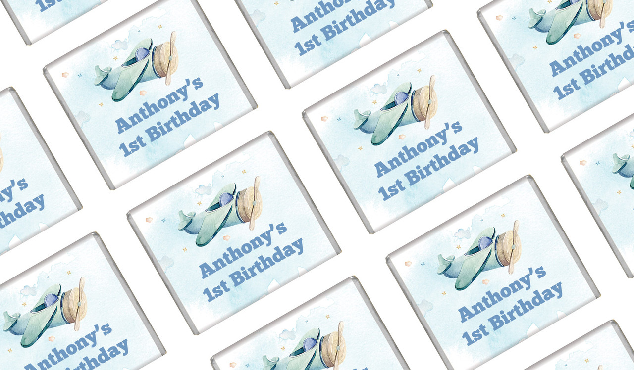 Vintage Plane Personalised 1st Birthday Mini Chocolates
