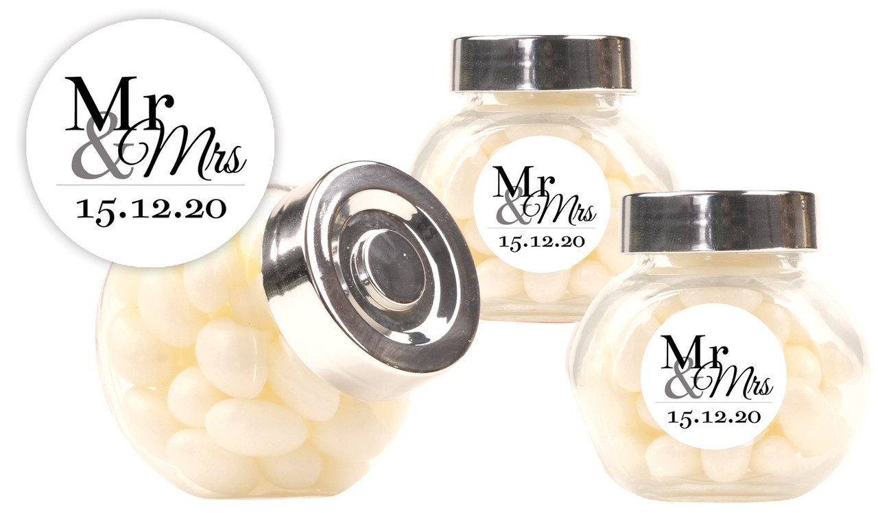 Mr & Mrs Announcement White Wedding Personalised Mini Candy Jar