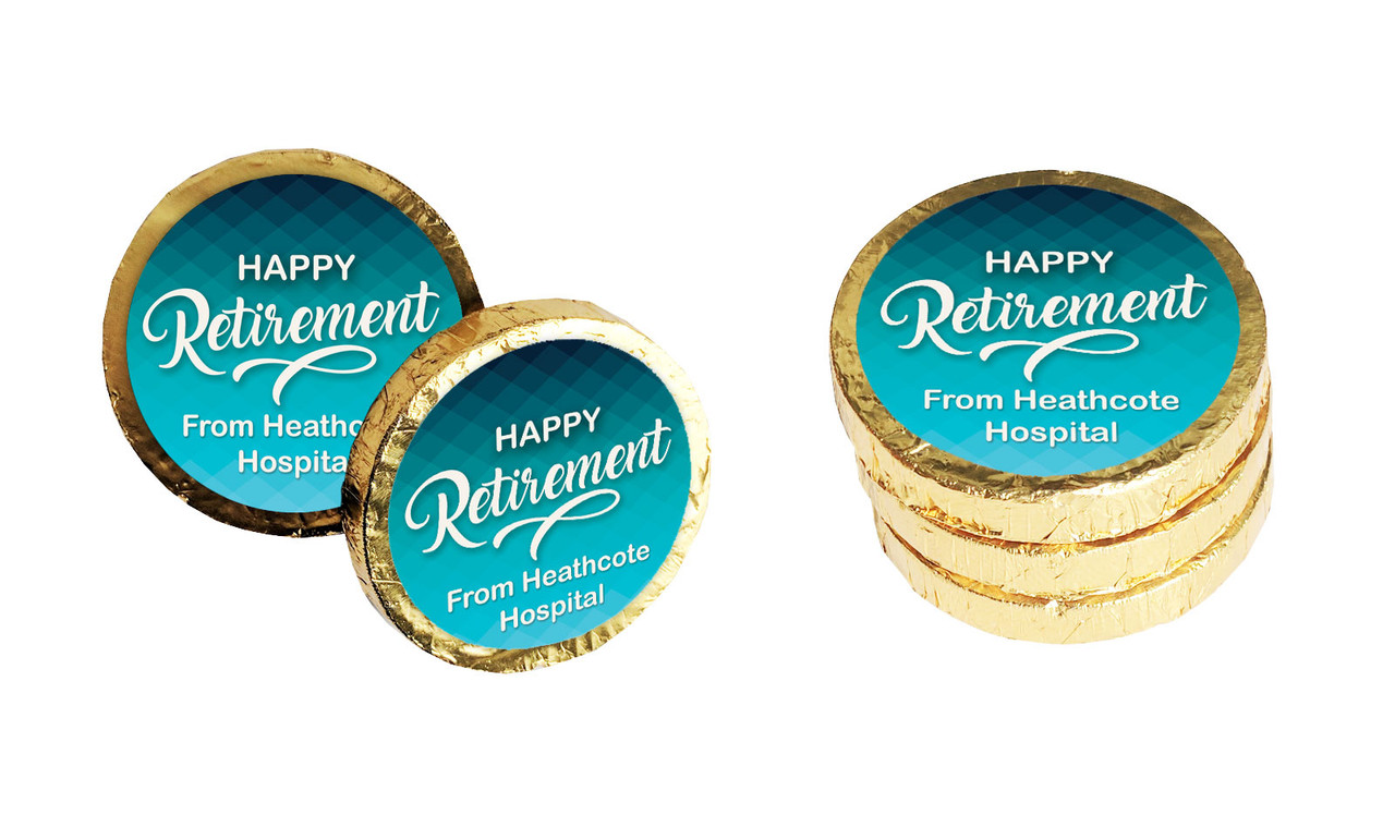 Blue Pattern Retirement Personalised Chocolate Coin