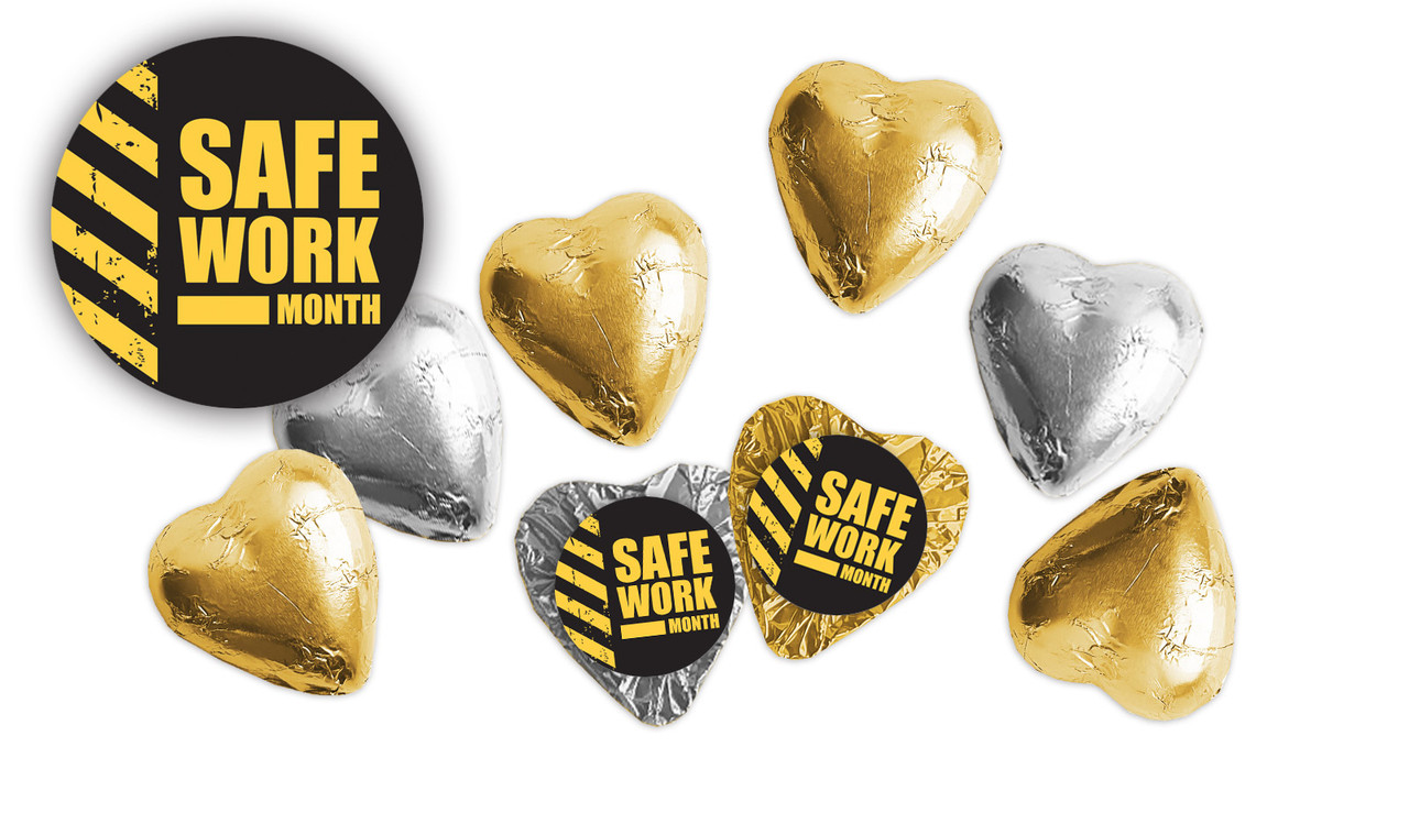 Safe Work Month Custom Foil Chocolate Hearts