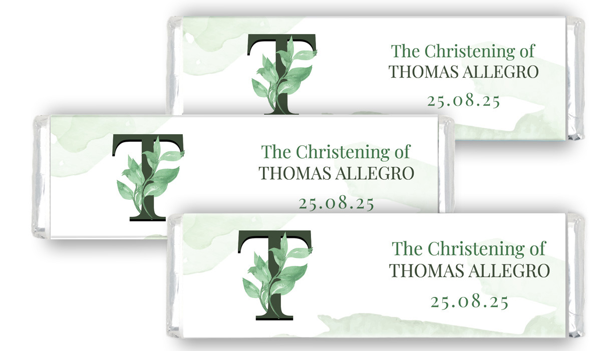 Monogram Green Custom Christening Cadbury Chocolate Bar