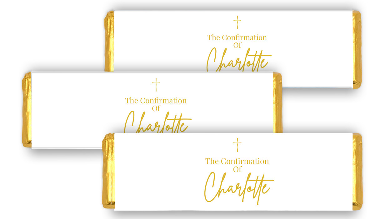 Modern White and Gold Personalised Confirmation Cadbury Chocolate Bar