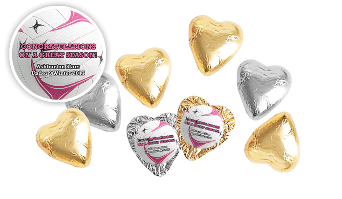 Netball Photo Personalised Foil Chocolate Hearts
