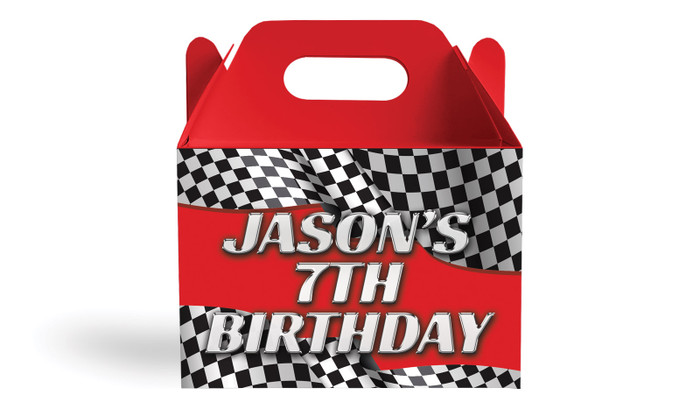 Racing Car Kids Party Personalised Gable Favour Box