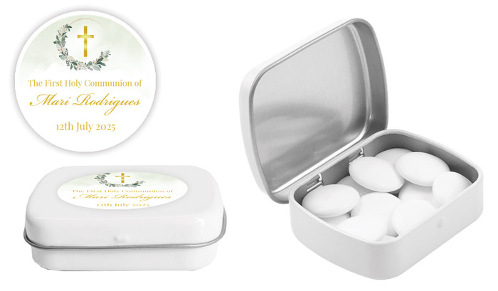 Greenery Hoop Communion Personalised Mint Tins