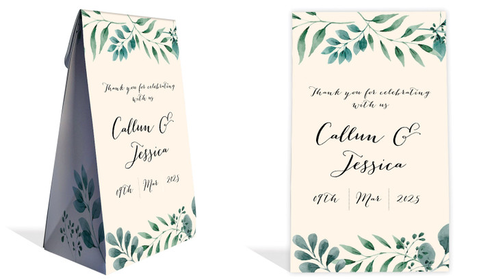Branches On Cream Wedding Personalised Gusset Favour Bag