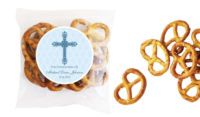 Religious Blue Christening Personalised Bag Of Pretzels