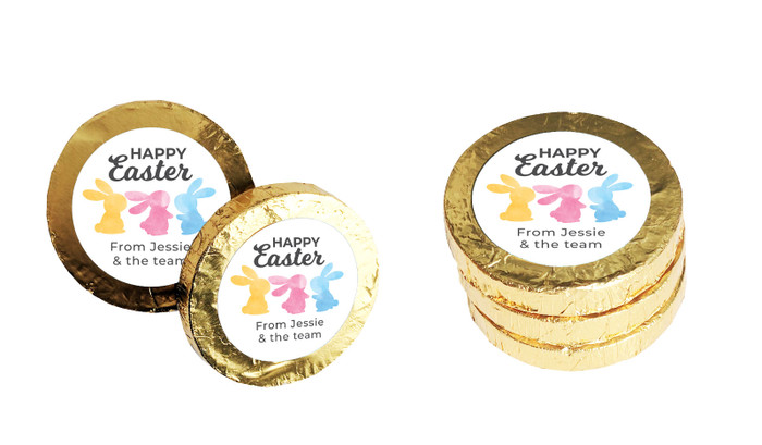 Colourful Bunnies Custom Easter Chocolate Coins (Gold Or Silver)