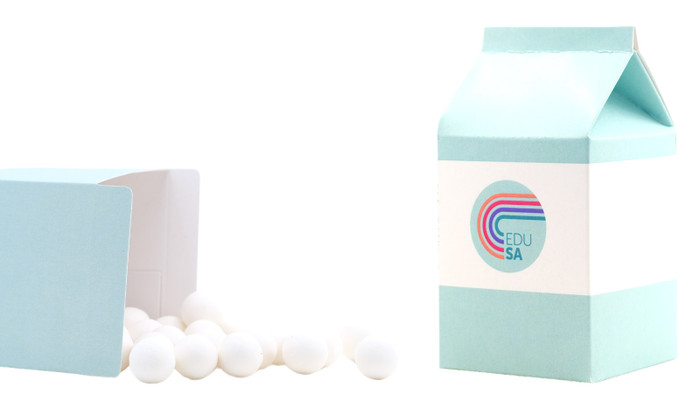 Branded 10cm Milk Carton With Bag Of Mints