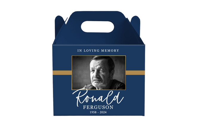 Cursive Blue Funeral Personalised Gable Favour Box