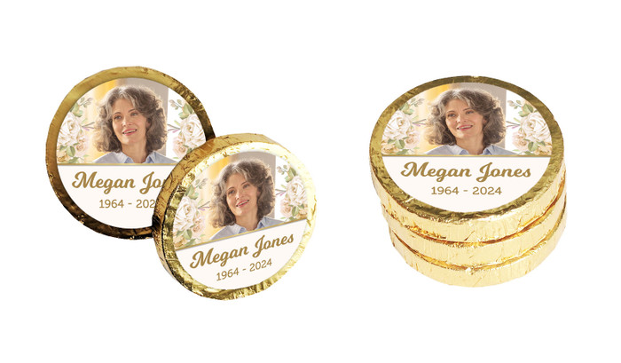 Gold And Floral Funeral Custom Chocolate Coin