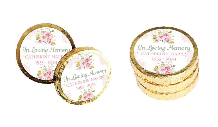 Pink Floral Funeral Custom Chocolate Coin