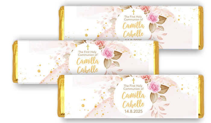 Pretty Roses Personalised First Holy Communion Cadbury Chocolate Bar
