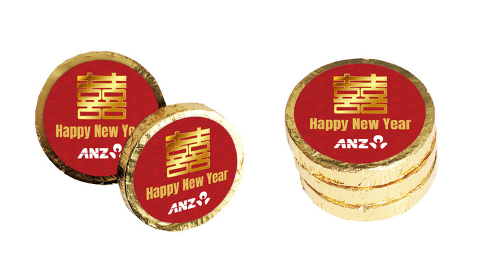Double Happiness Chinese New Year Chocolate Coins (Gold Or Silver)