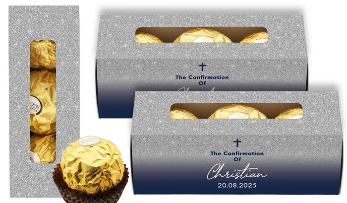 Blue and Silver Glitter Confirmation Personalised Ferrero Rocher Gift Box