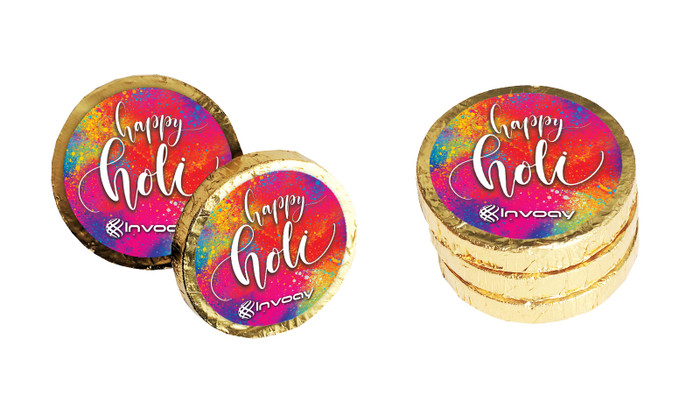Red Branded Holi Custom Chocolate Coin