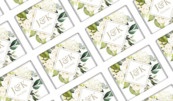 Diamond On White Roses Personalised Mini Chocolates