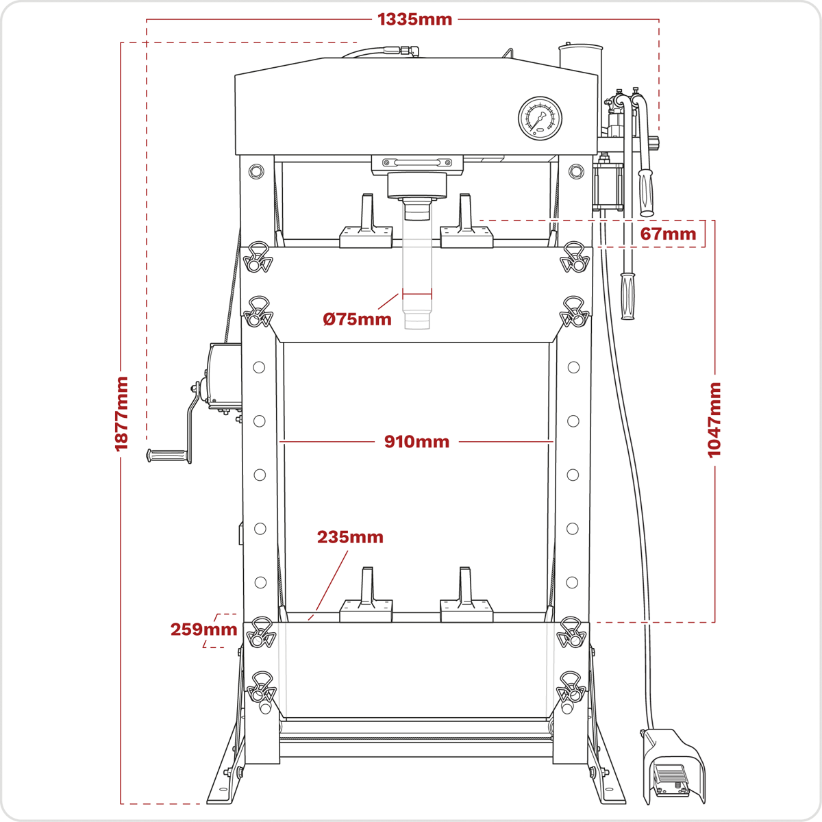 Air/Hydraulic Press 50tonne Floor Type with Foot Pedal (YK509FAH)