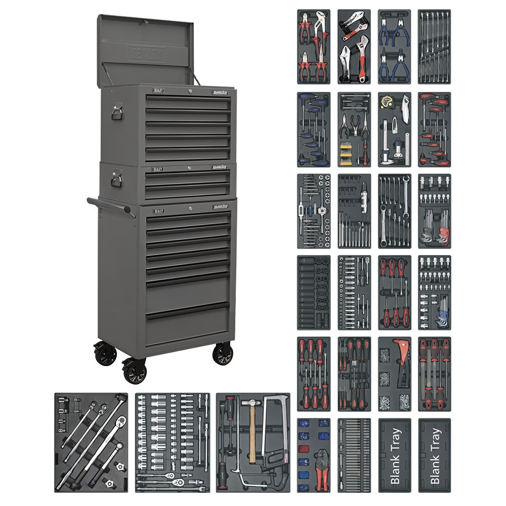 Sealey Tool Chest Combination 14 Drawer with Ball-Bearing Slides - Grey ...