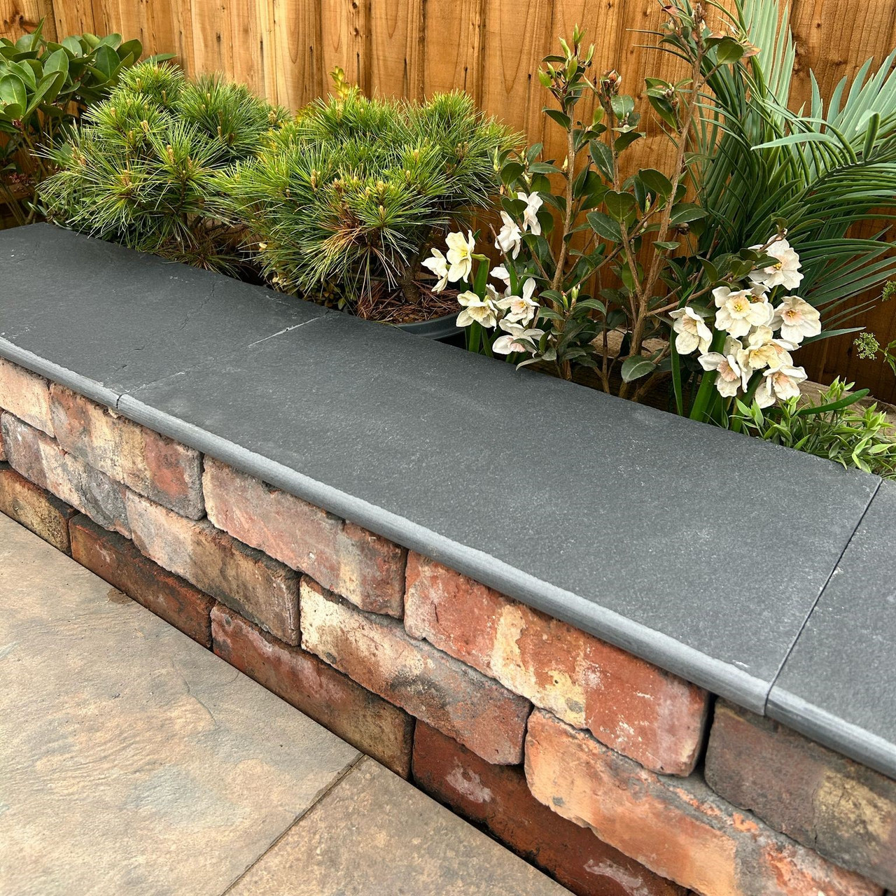 Single Bullnose Black Limestone Coping Stone (600x300mm)