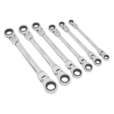 Flexi Head Double End Ratchet Ring Spanner Set 6pc Metric S0806