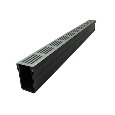 Polydrain Threshold Channel Drain Silver Aluminium Grate 1000x65mm