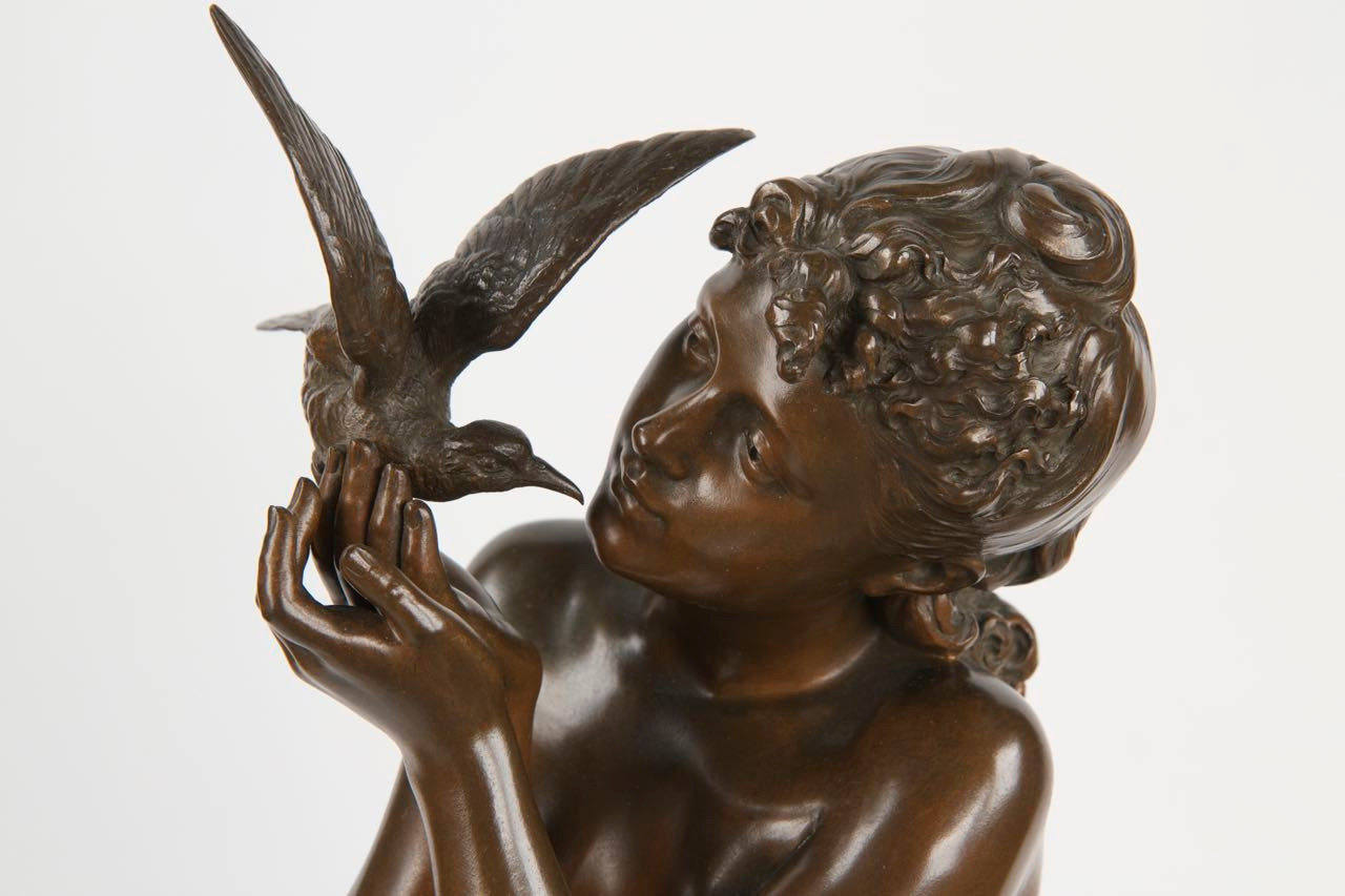 Mathurin Moreau French Art Nouveau Bronze Sculpture of Maiden