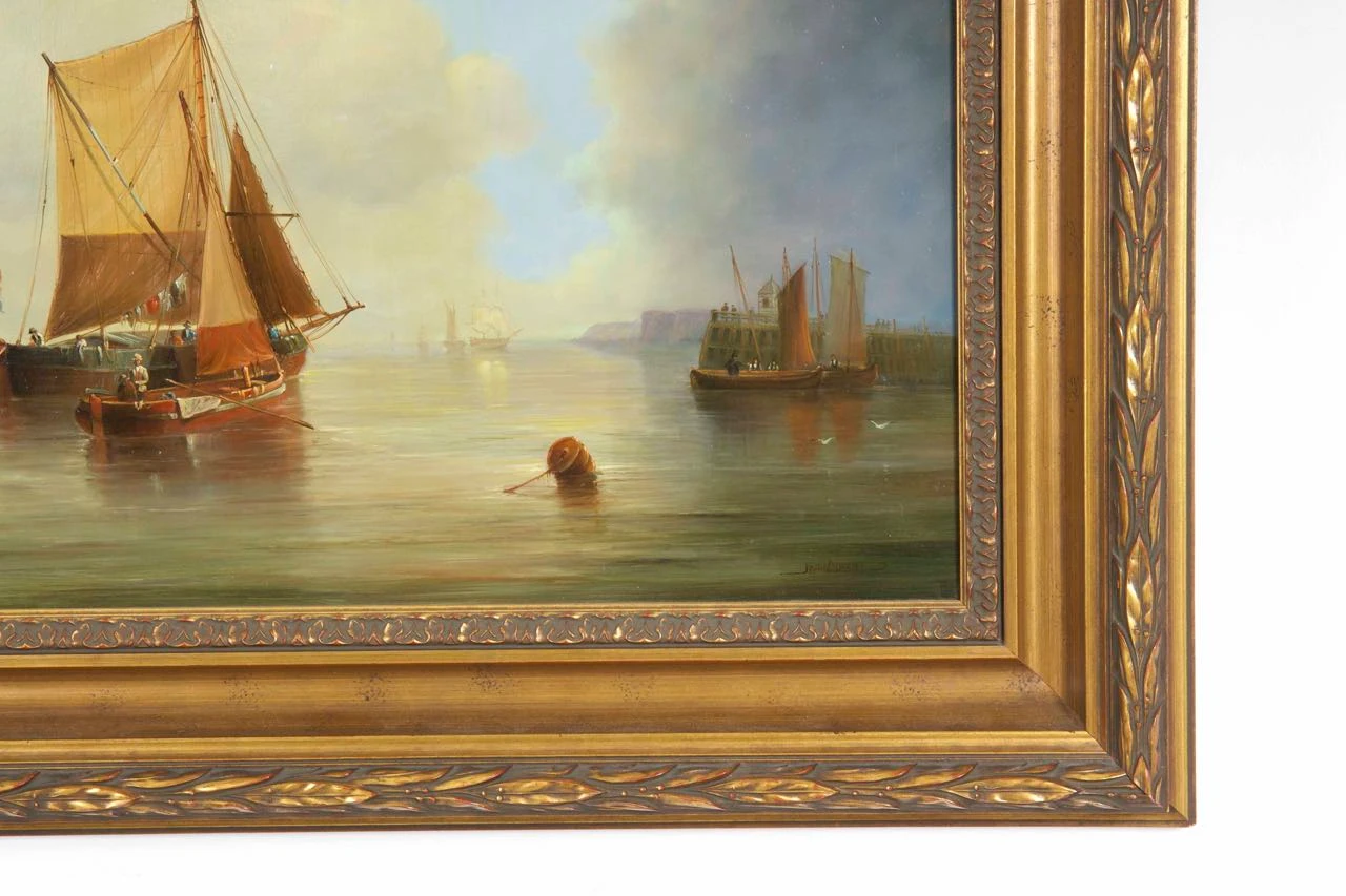 Jean Michel Laurent Painting "Fishing Vessels along Coast"