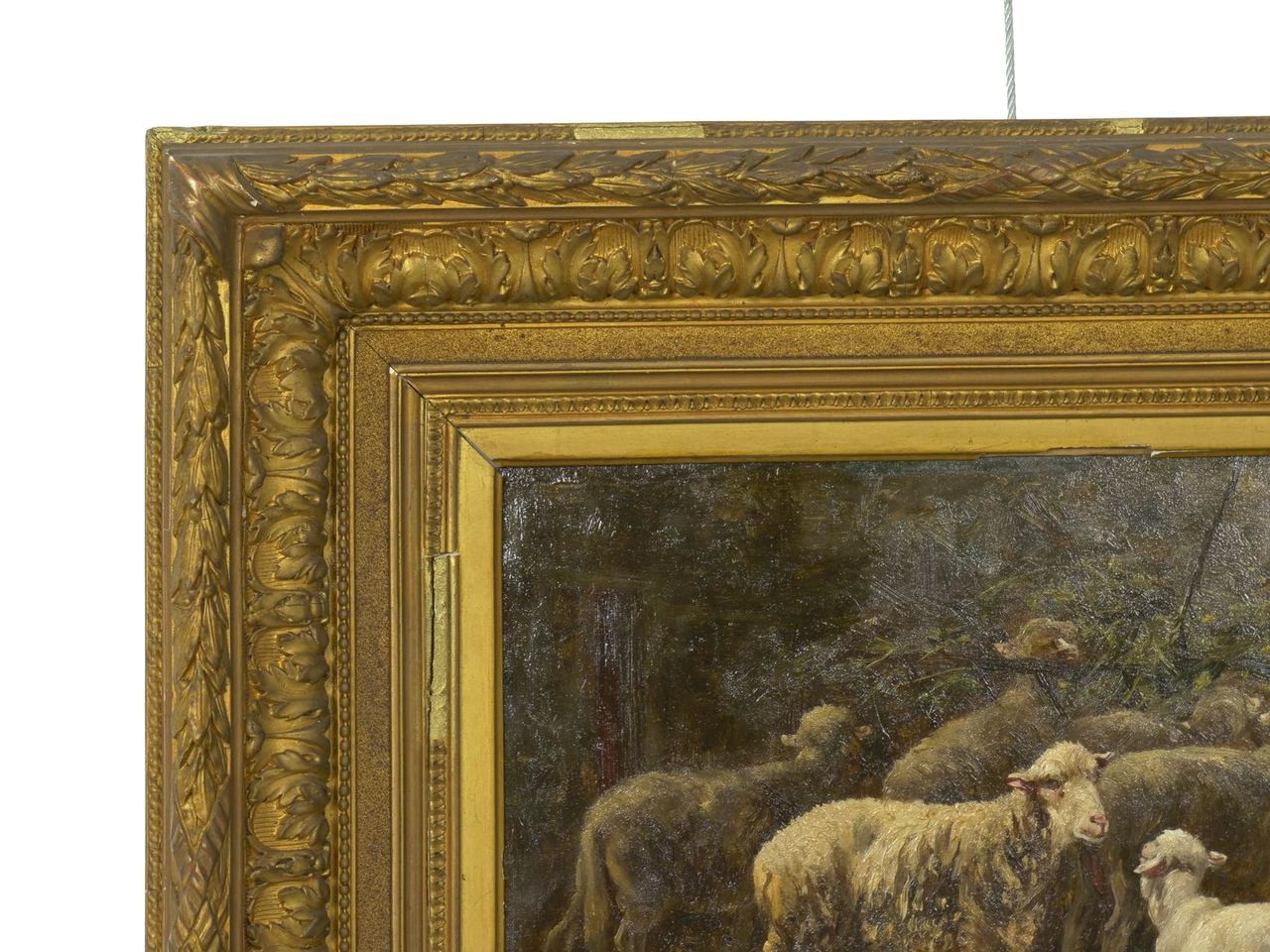 "Sheep in Stable", oil painting | Albert Charpin (French, 1842-1924)