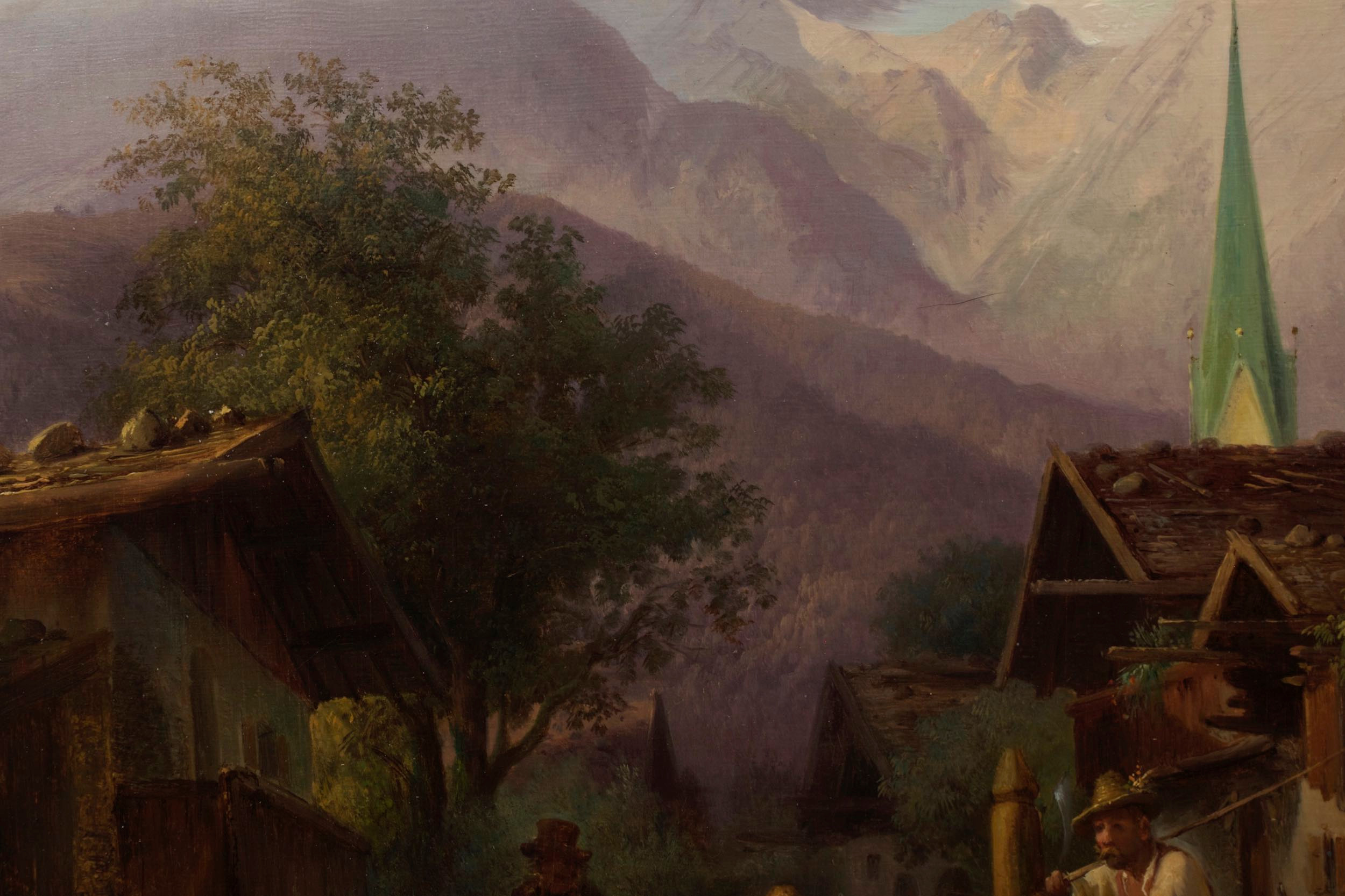 "An Alpine Village", oil on panel | Joseph Heinrich Ludwig Marr