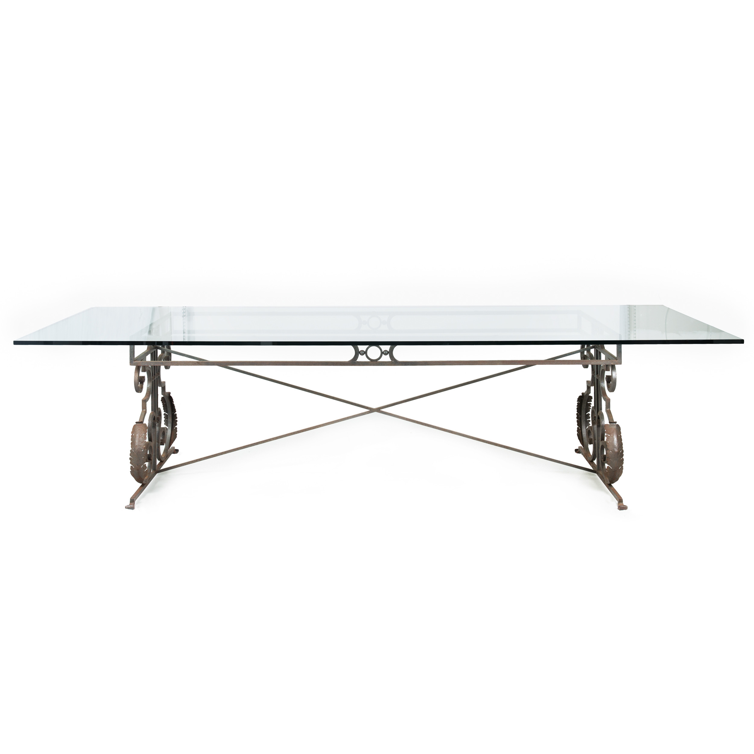 Very Large Wrought-Iron and Glass-Top Dining Table