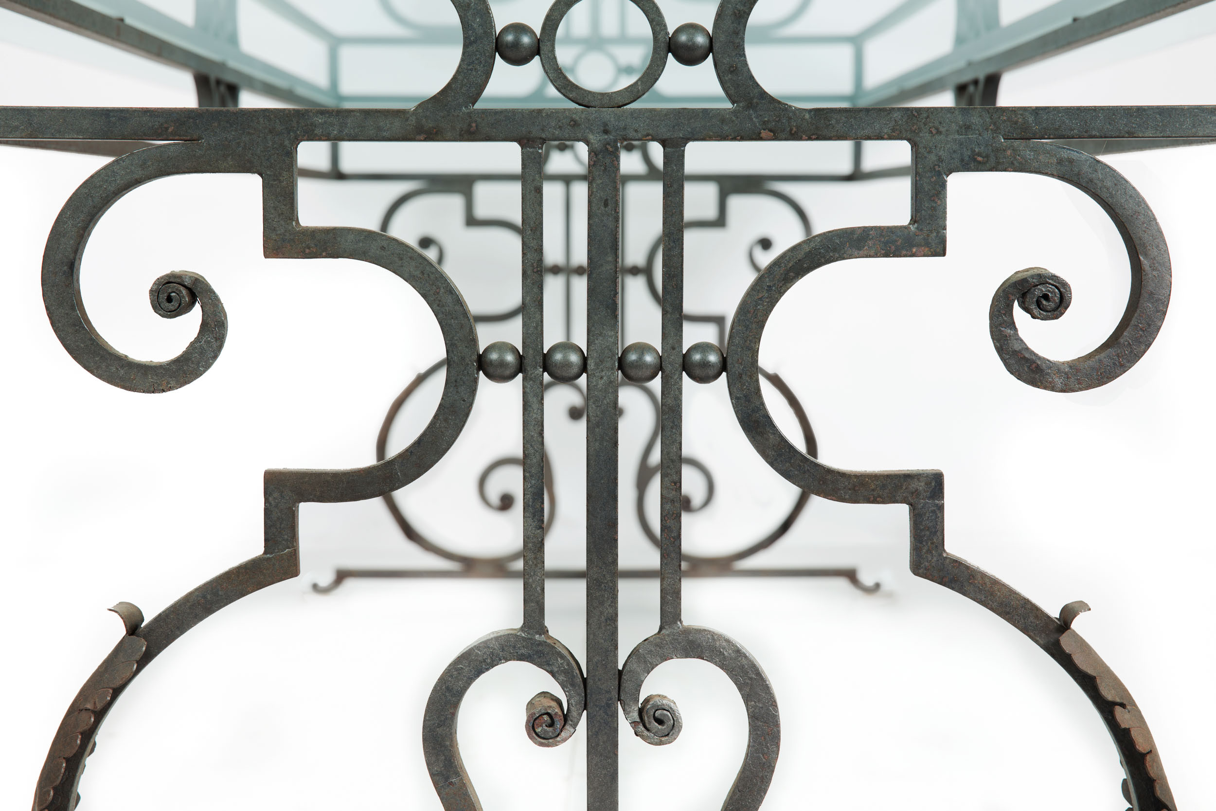 Very Large Wrought-Iron and Glass-Top Dining Table