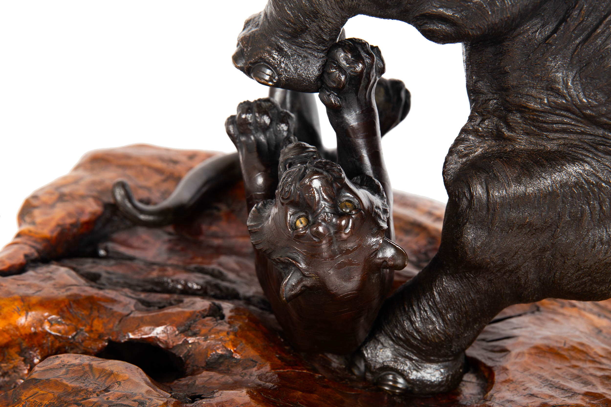 Exceedingly Fine Bronze Okimono of Elephant Attacked by Tigers