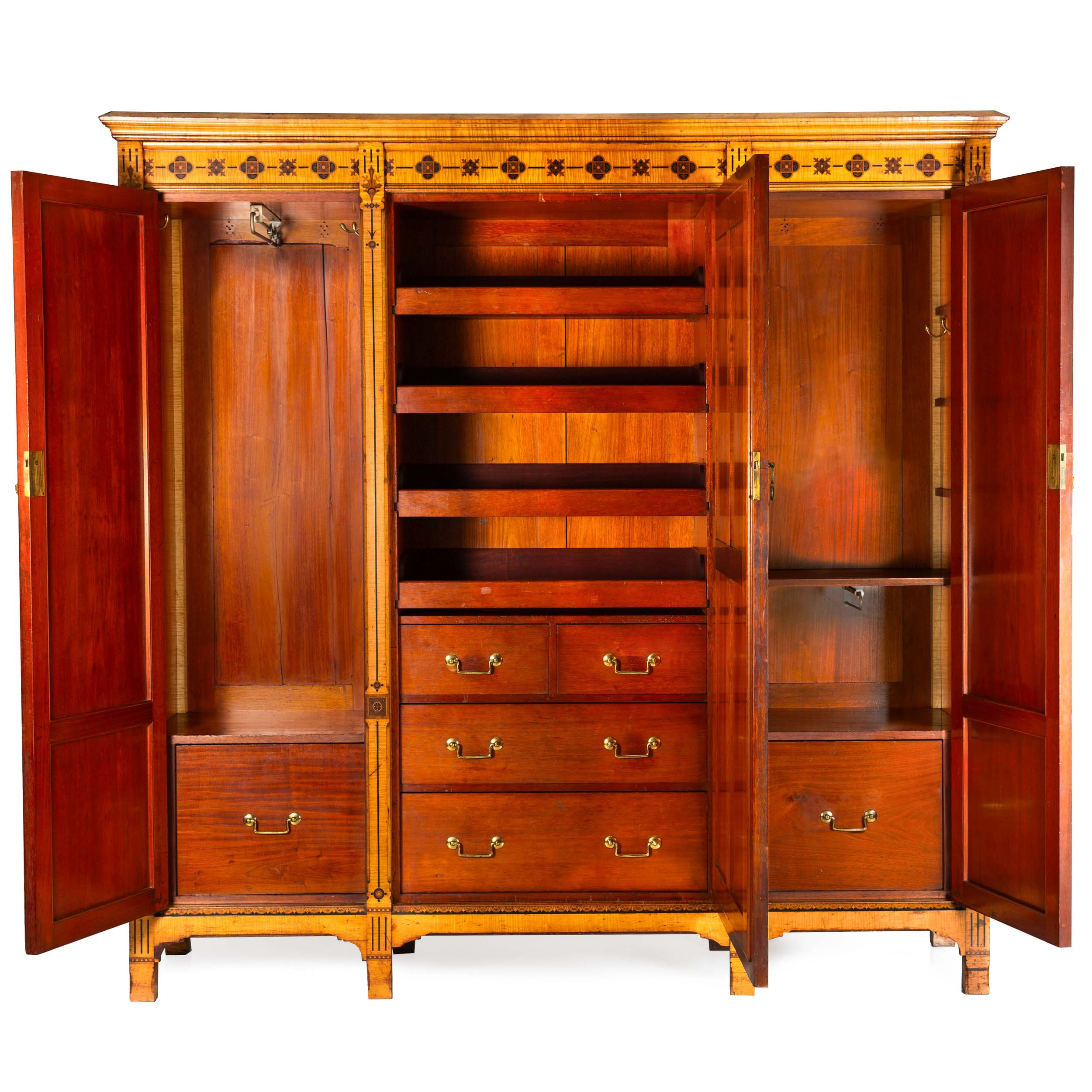 Edwardian Inlaid Satinwood Mirrored Armoire England ca. 1880