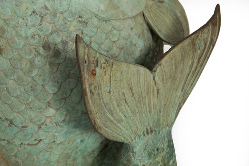 Pair of Verdigris Bronze Koi Fish Vases | Circa 1950s