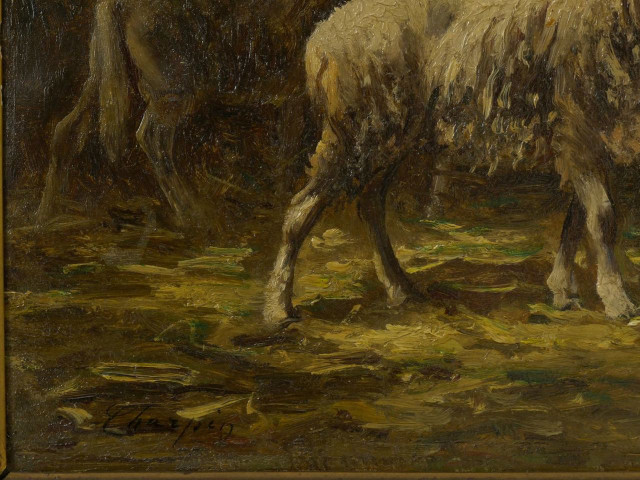 "Sheep in Stable", oil painting | Albert Charpin (French, 1842-1924)