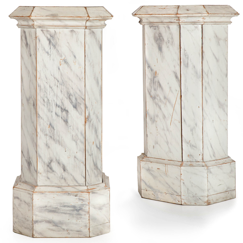 Pair of Faux Marble Painted Pine Columns | early 20th century