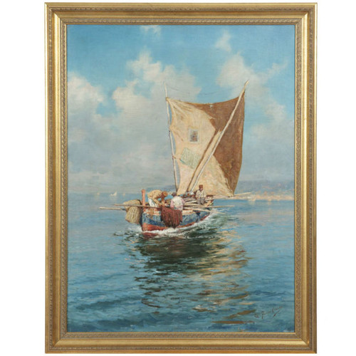 "Fishermen at Sea", oil painting | Fausto Giusto (Italian, 1867-1941)